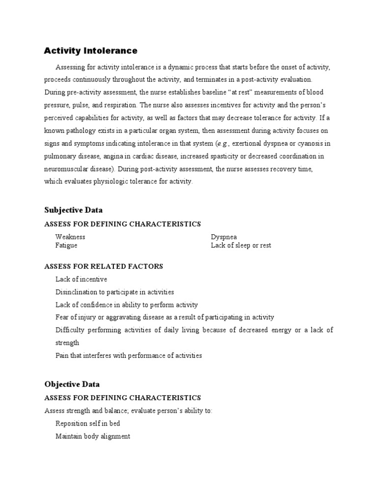 Activity Intolerance | PDF | Medicine | Epidemiology