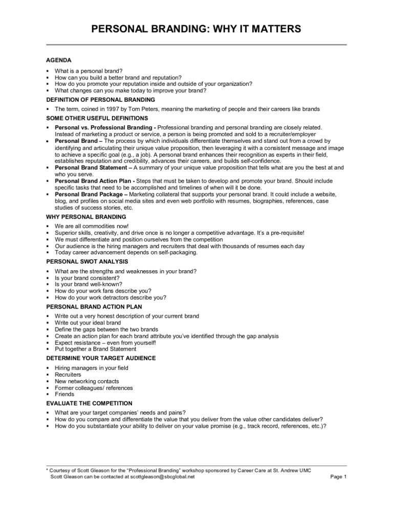 Personal Branding Handouts | PDF | Brand | Retail