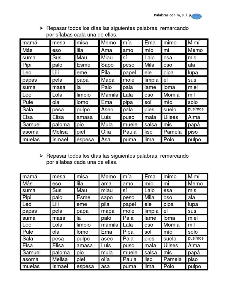 Palabras Con M, S, L, P | PDF