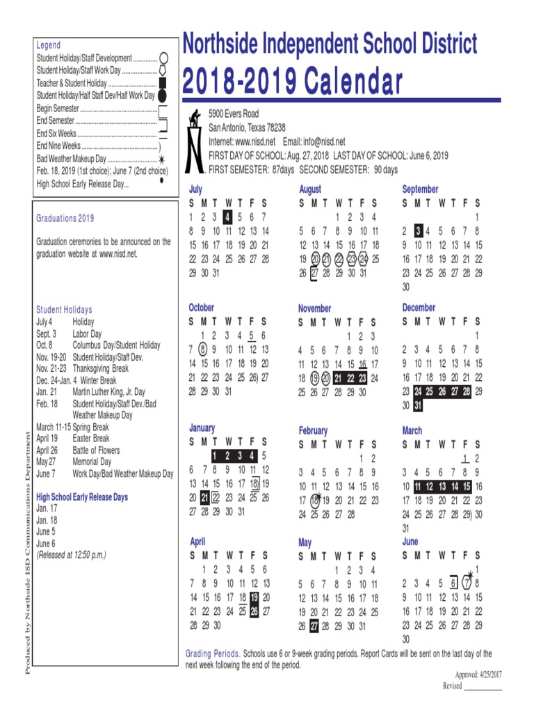 NISD Academic Calendar 2018-2019 | PDF | Academic Term | Observances