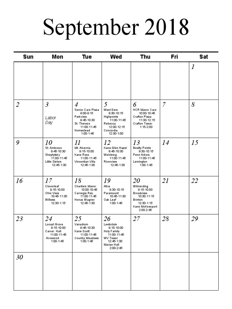 Senior Schedule September October | PDF