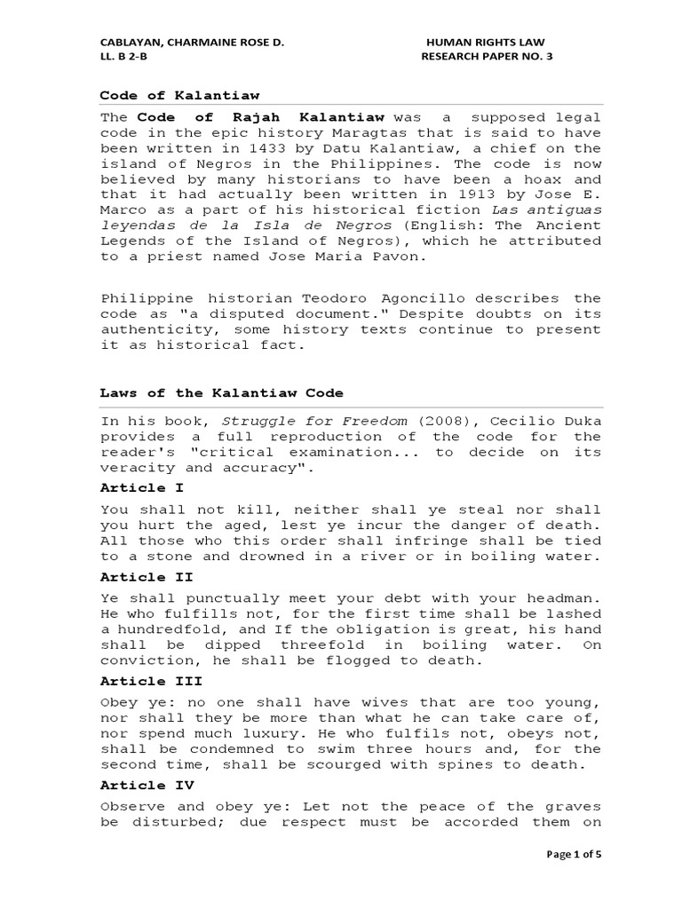 Code of Kalantiaw: Leyendas de La Isla de Negros (English: The Ancient ...