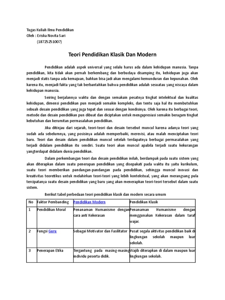 Teori Pendidikan Klasik Dan Modern | PDF