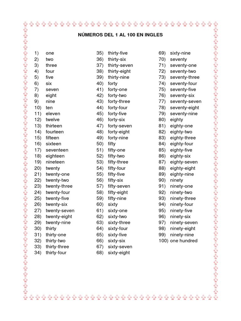 Números del 1 al 100 en inglés | PDF
