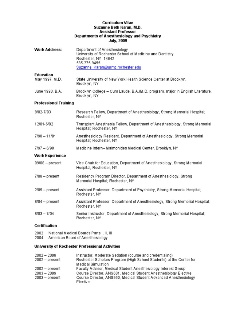 Suzanne Karan: Anesthesiology CV | PDF | Anesthesia | Medical School
