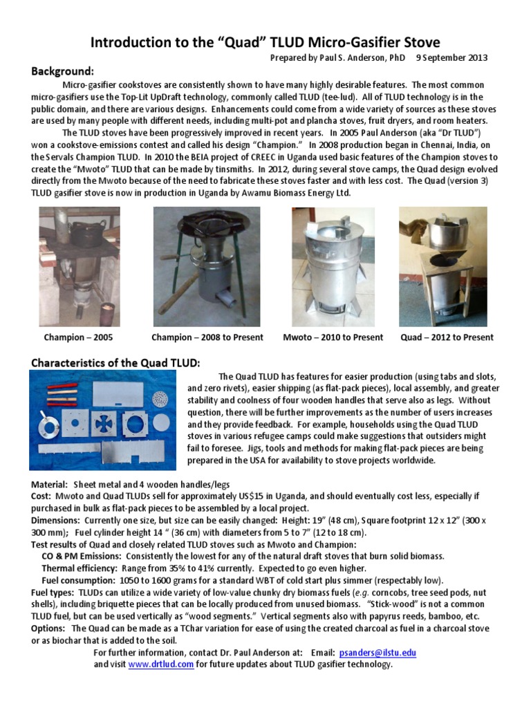 Introduction To The "Quad" TLUD Micro Gasifier Stove: Background | PDF ...