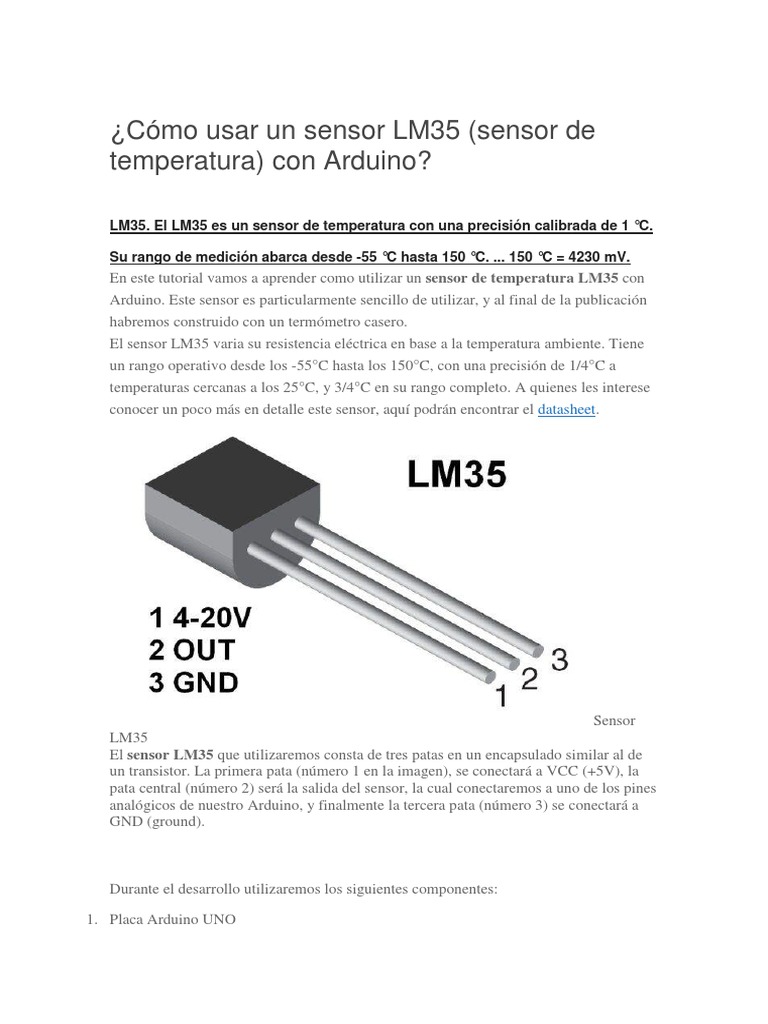 Cómo medir la temperatura con un sensor LM35 y Arduino | PDF | Resistor | Arduino