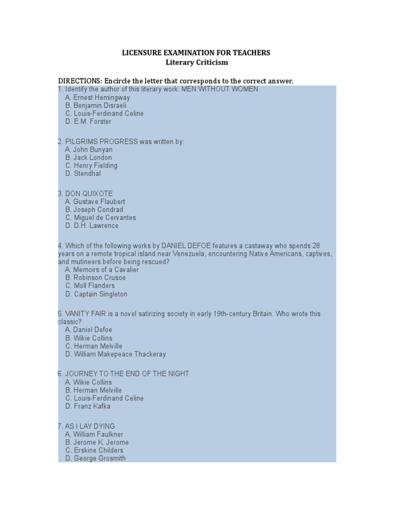 LET Sample Test Literary Writers | PDF | Ulysses (Novel) | Novels