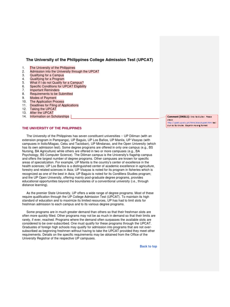 General Information About The UPCAT PDF | PDF | University And College ...