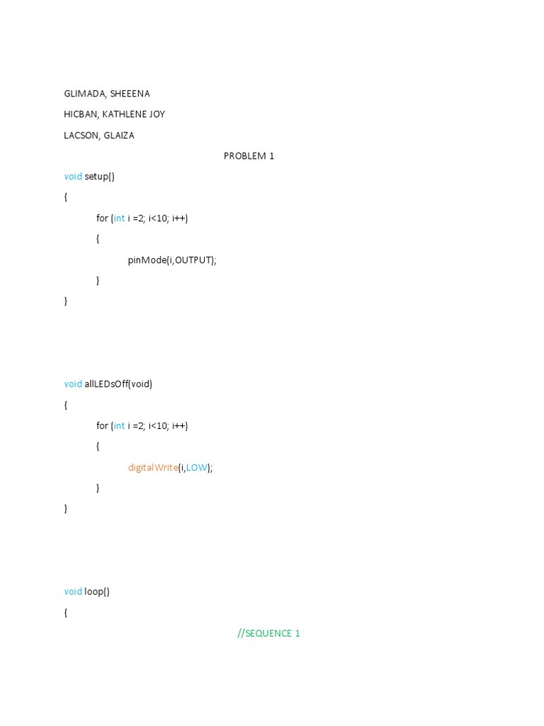 Arduino LED Control Sequences Code | PDF