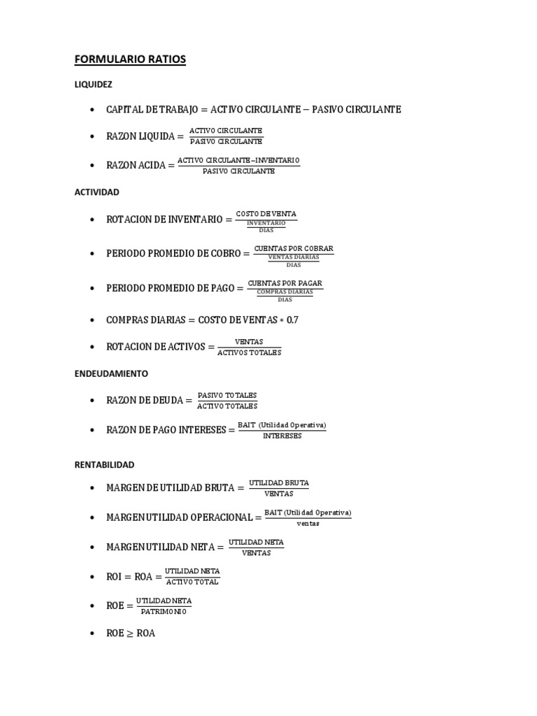 Formulario Ratios | PDF | Business | Finance & Money Management