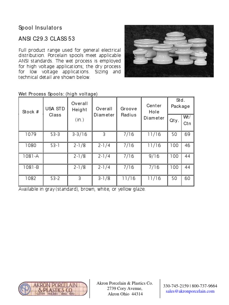 Spool Insulators Ansi C29.3 Class 53 | PDF | Insulator (Electricity ...