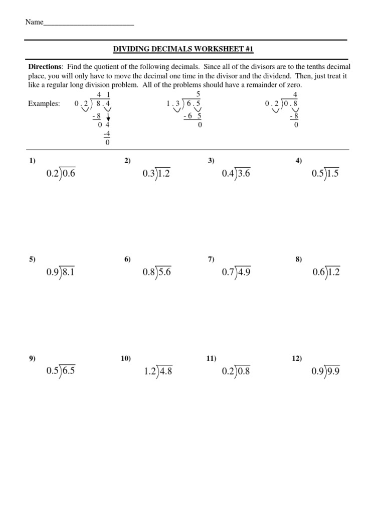 Dividing Decimals Practice | PDF