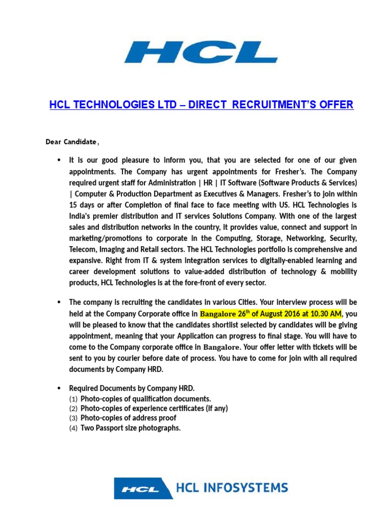 HCL Technologies LTD | PDF | Mail | Service Industries