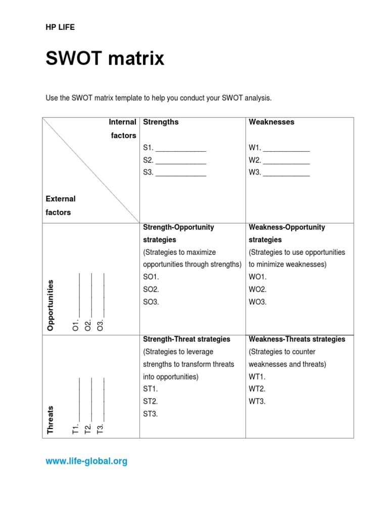 Downloadable C25 SWOT Matrix 4 | PDF | Swot Analysis | Mathematical And ...