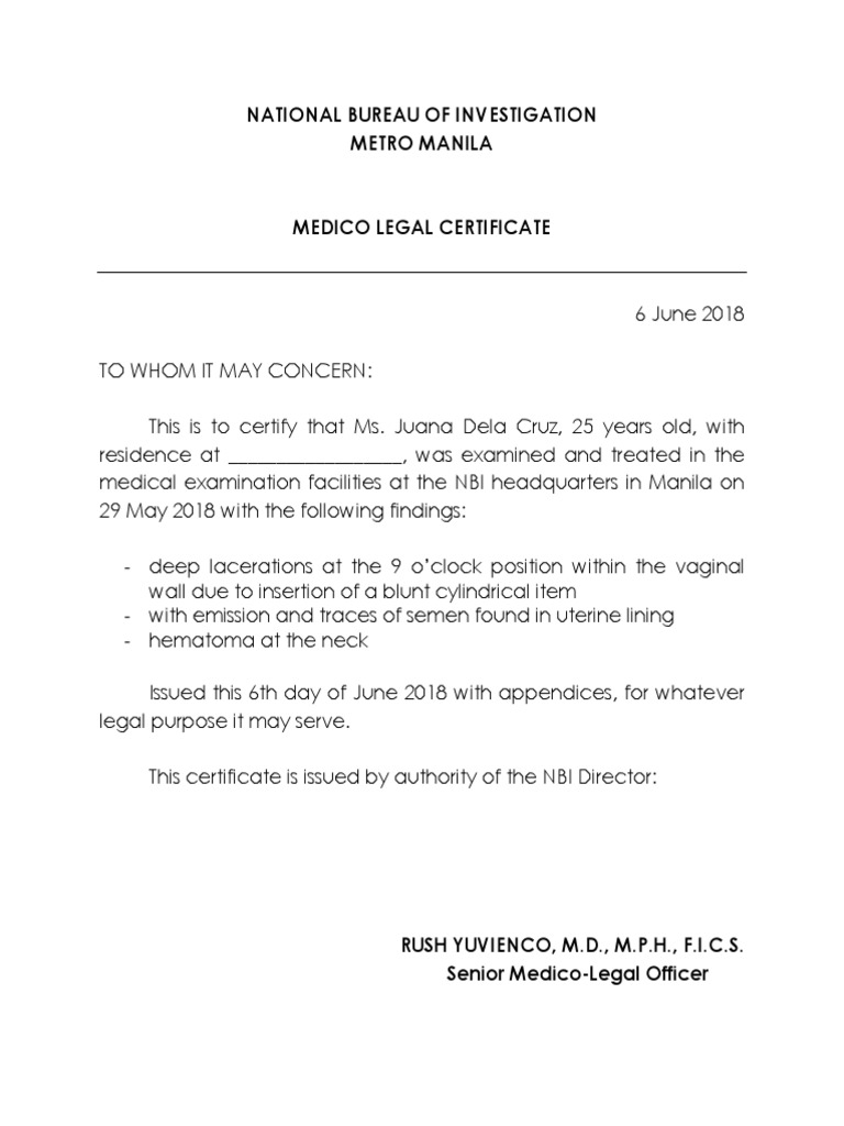 Medico Legal Certificate Rape Case | PDF