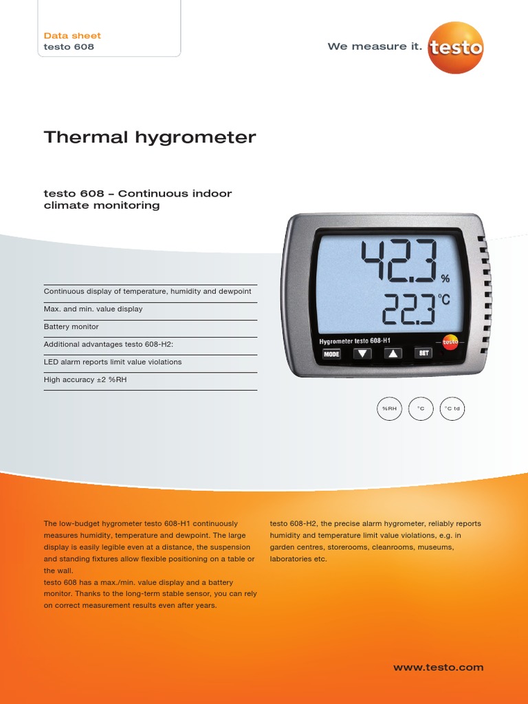 Testo 608 Data Sheet | PDF | Celsius | Humidity