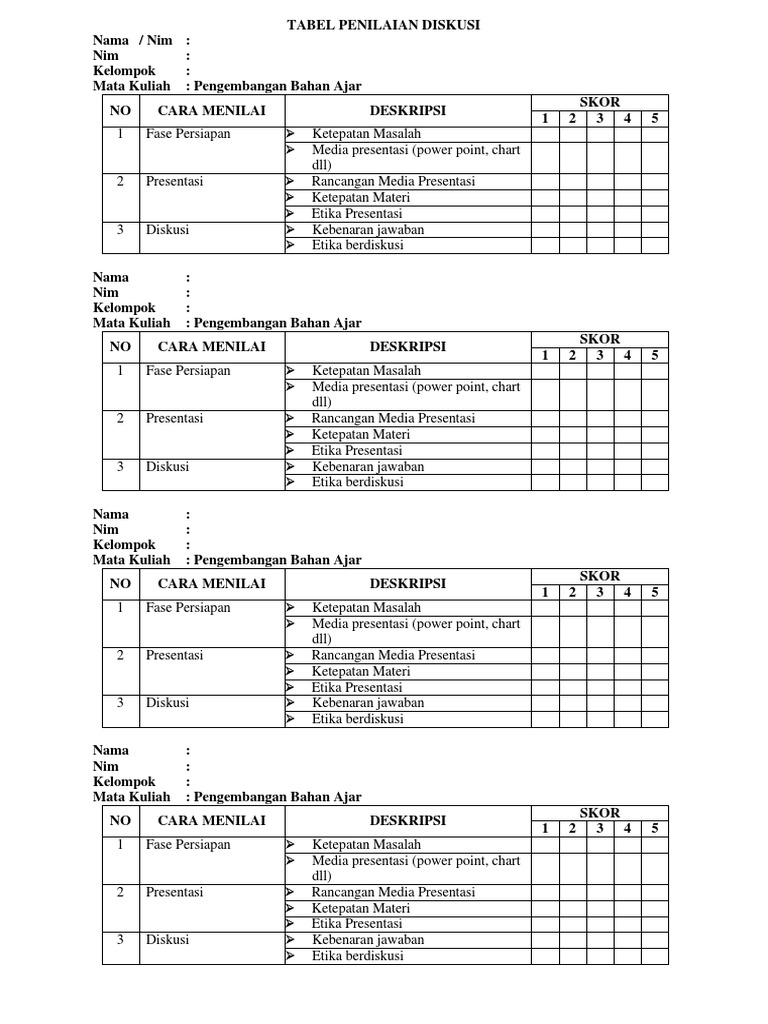 Tabel Penilaian Diskusi | PDF