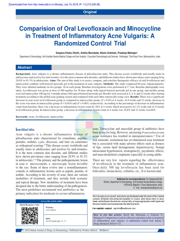 Comparision of Oral Levofloxacin and Minocycline in Treatment of ...