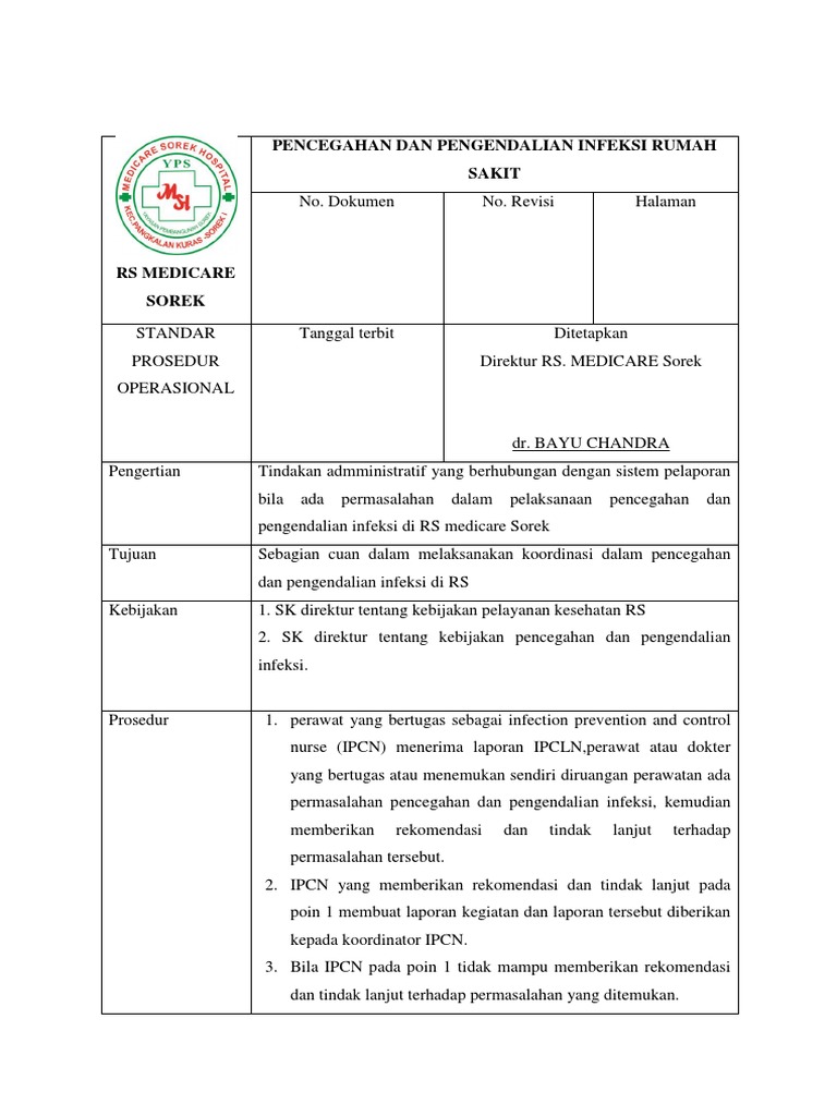 Sop Pencegahan Dan Pengendalian Infeksi | PDF