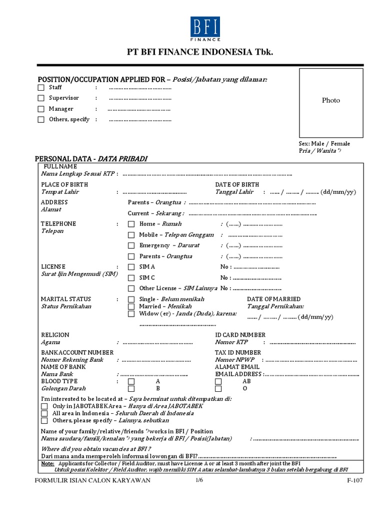 Form Data Diri (F-107) - Fix | PDF