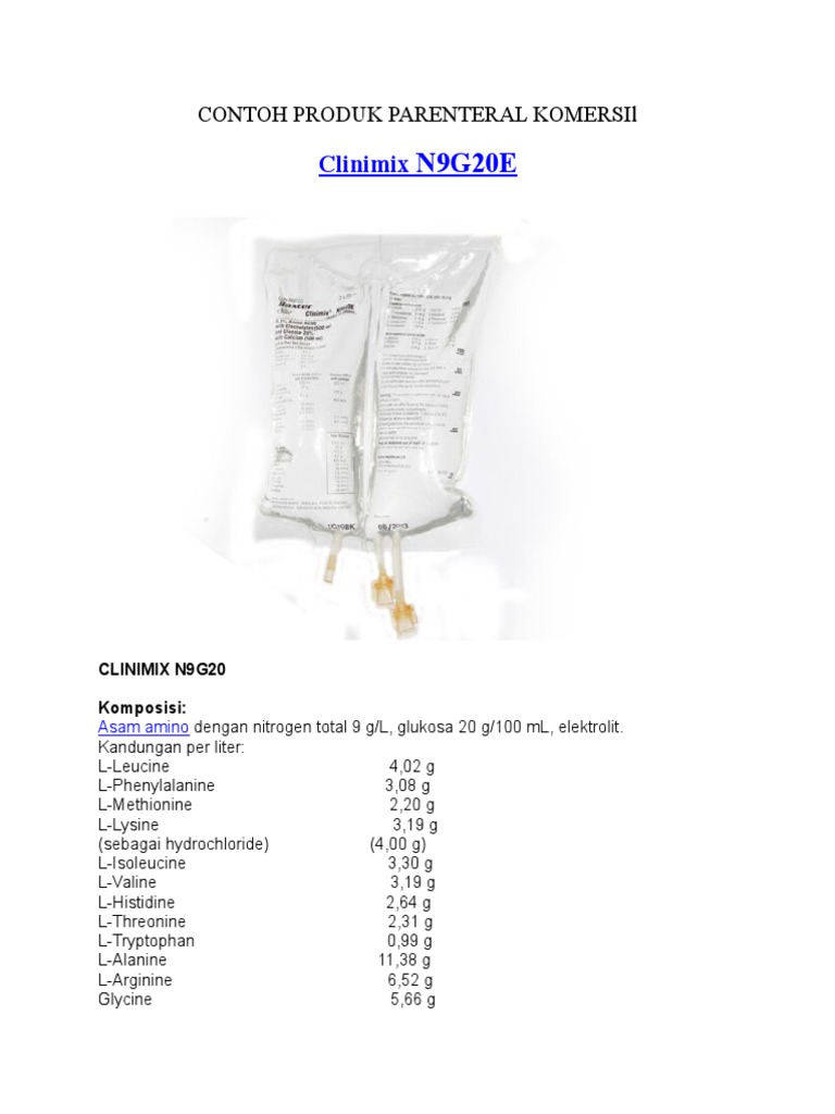 Contoh Nutrisi Parenteral Clinimix dan Kalbamin | PDF