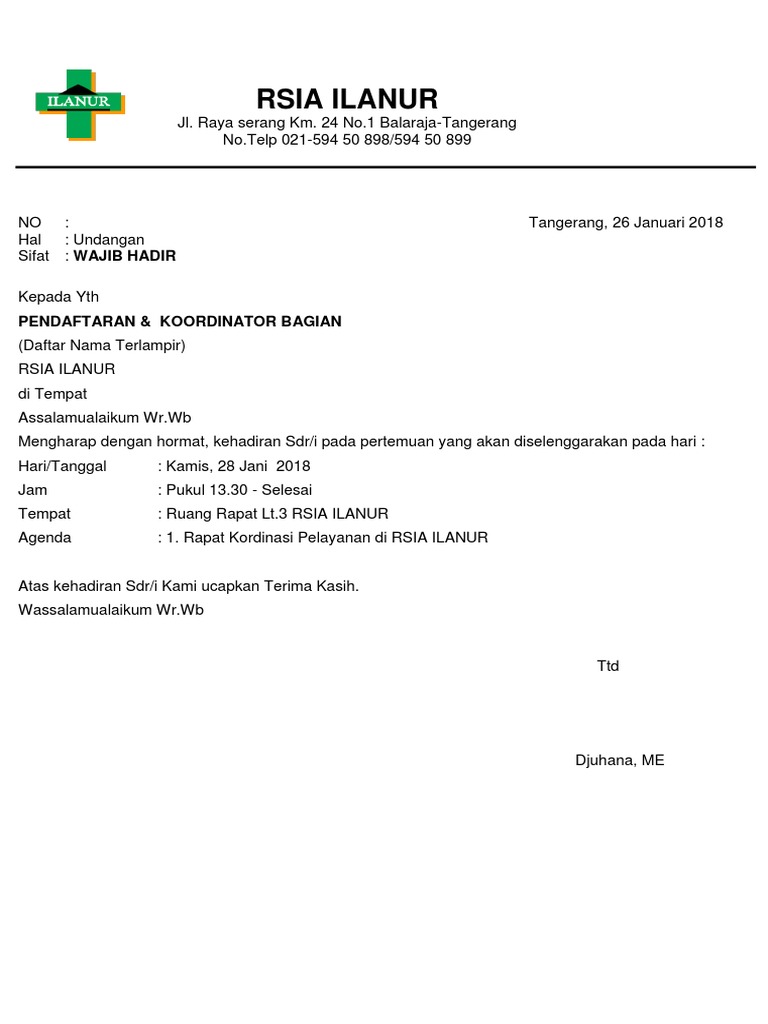 Undangan Meeting Rsia Ilanur | PDF