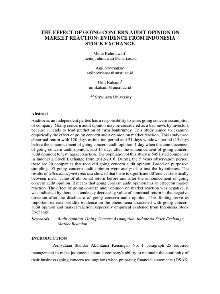 Impact of Going Concern Audit on Market Reaction | PDF | Going Concern ...