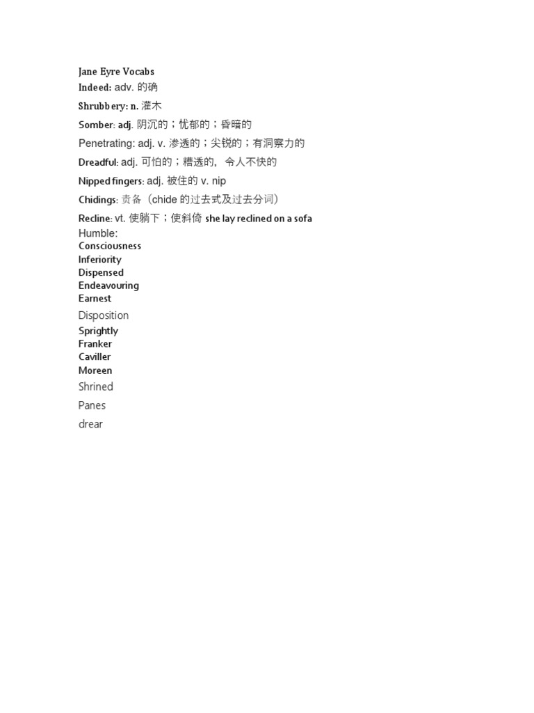 Jane Eyre Vocabs | PDF