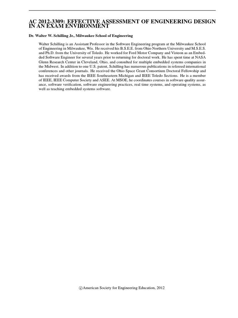 Ac 2012-3309: Effective Assessment of Engineering Design in An Exam ...