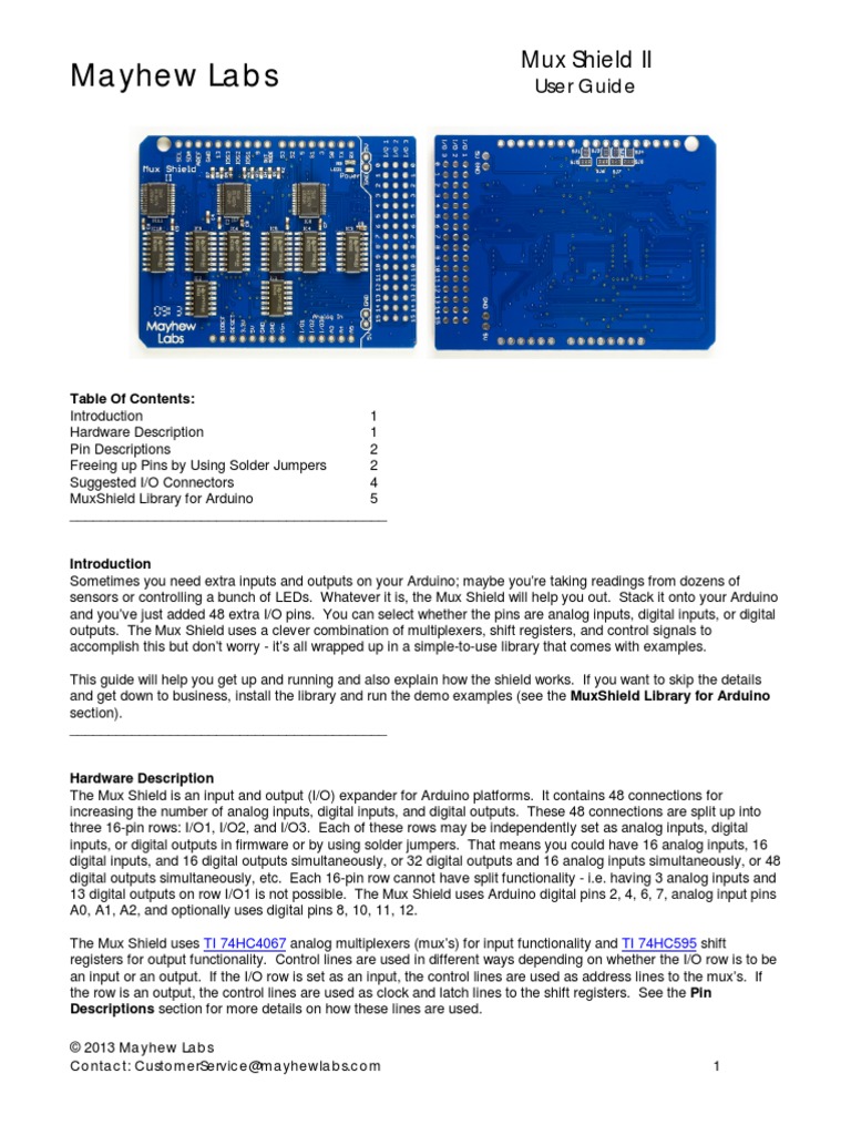 Mux Shield Ii User Guide Pdf Pdf Arduino Electrical Engineering