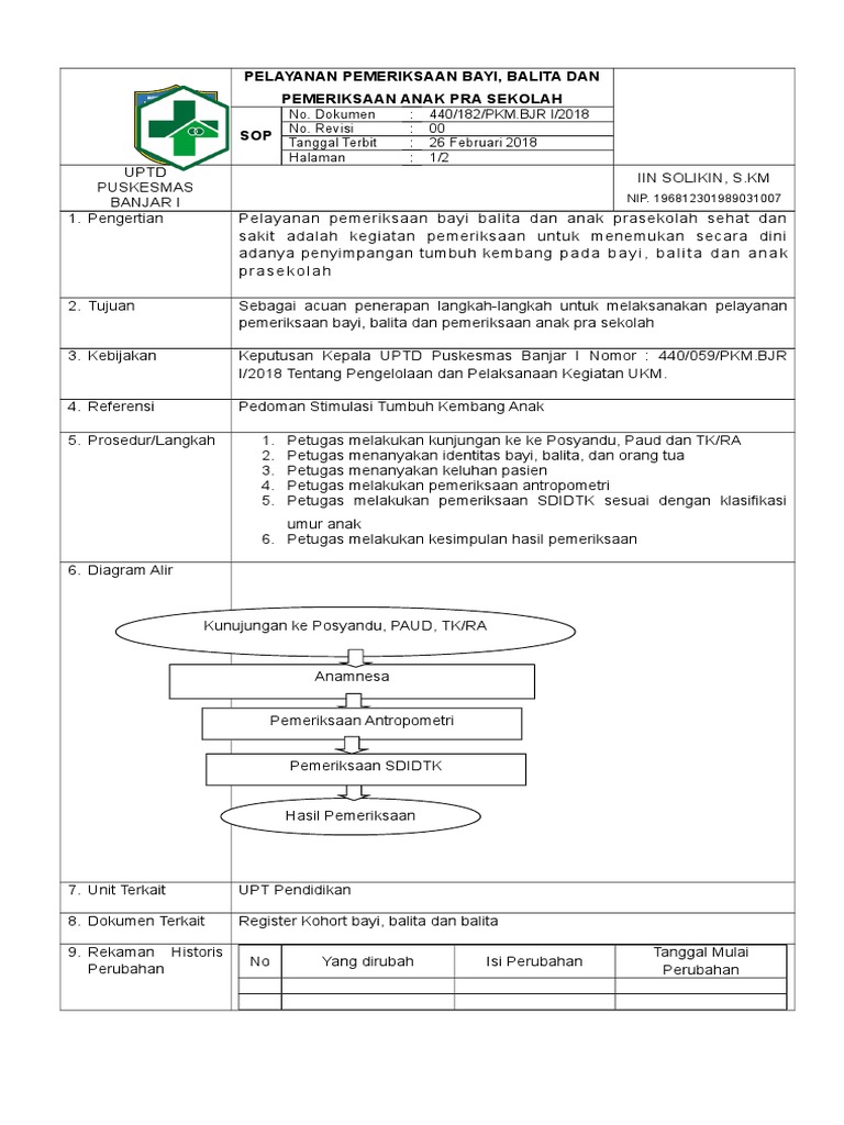 Sop Pelayanan Sdidtk | PDF