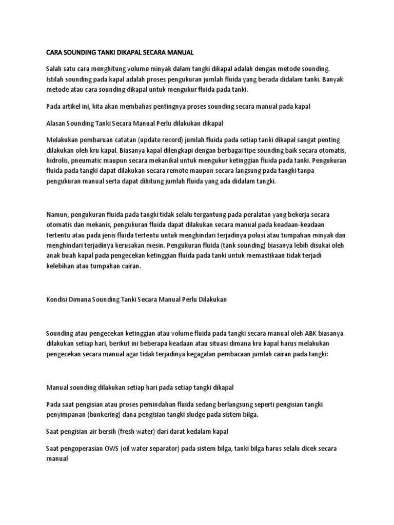 Cara Sounding Tanki Diatas Kapal Secara Manual | PDF