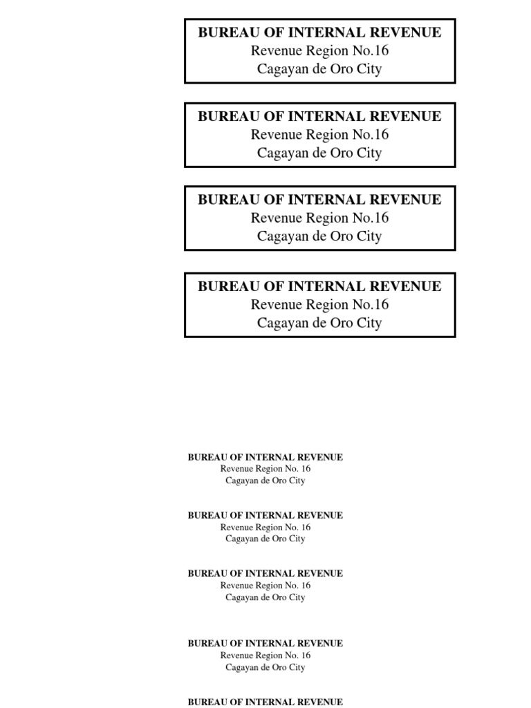 Contact Information for the Bureau of Internal Revenue Revenue Region ...
