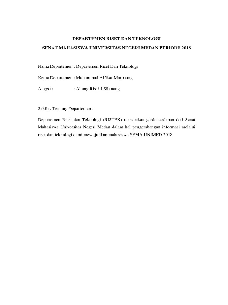 Program Kerja Departemen Riset Dan Teknologi Terbaru | PDF