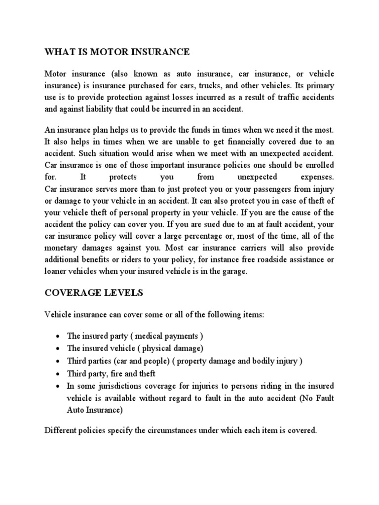 What Is Motor Insurance | PDF | Vehicle Insurance | Insurance