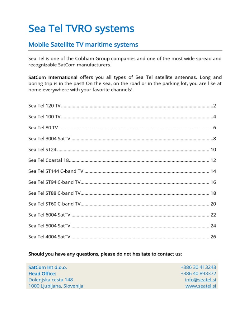 SeaTel Satellite Antennas TV PDF | PDF | Satellite Television | Antenna (Radio)