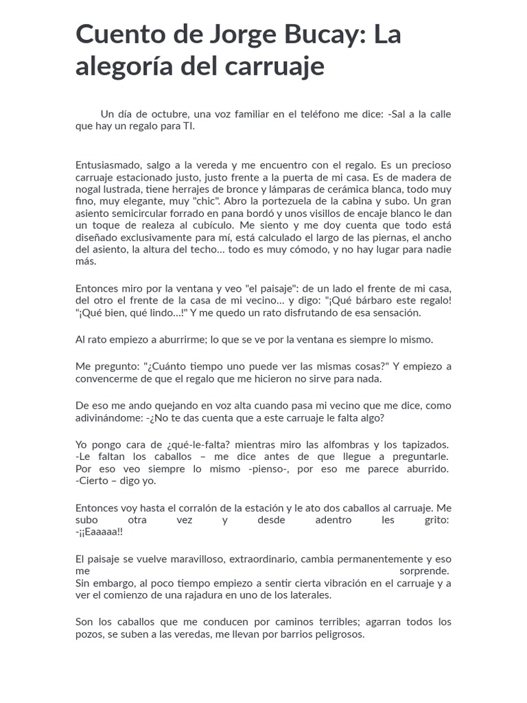 Cuento de Jorge Bucay, La Alegoría Del Carruaje | PDF