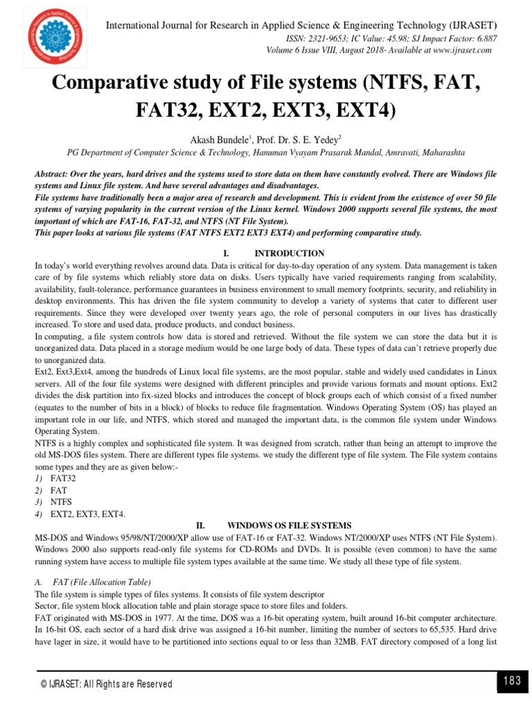 Comparative Study of File Systems (NTFS, FAT, FAT32, EXT2, EXT3, EXT4 ...