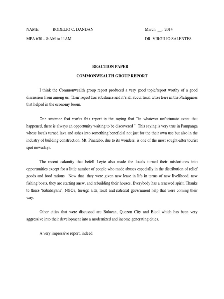 Reaction Paper Commonwealth Group Report | PDF