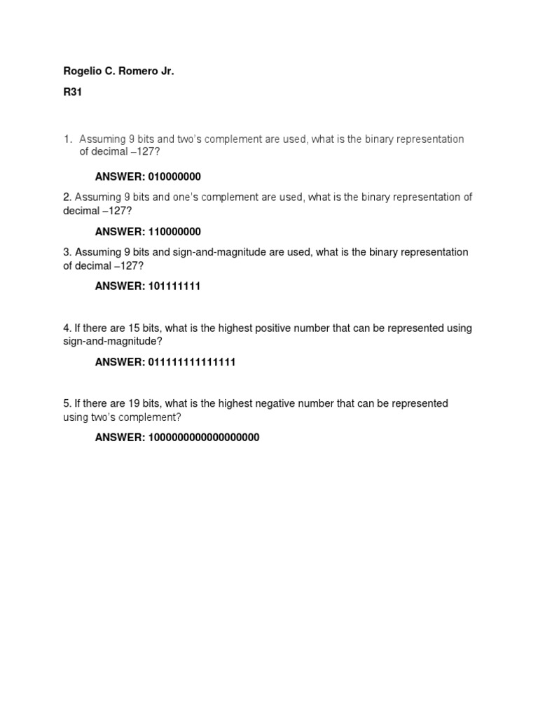 Binary Representations of -127 and Limits | PDF | Language Arts ...