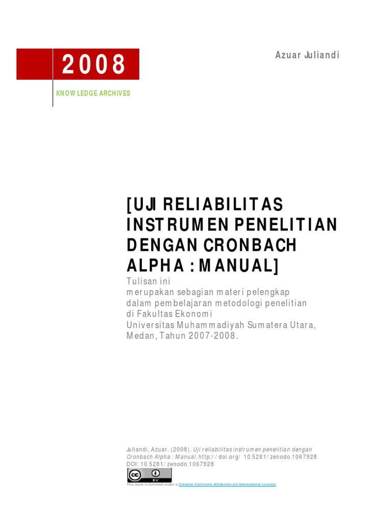 Uji Reliabilitas Instrumen Cronbach Alpha | PDF