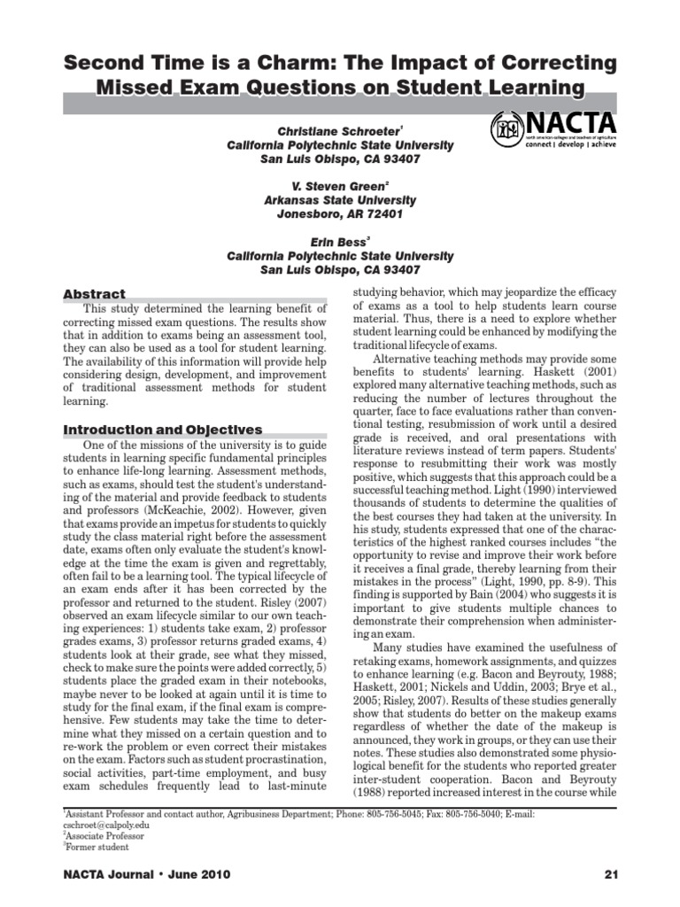Second Time Is A Charm: The Impact of Correcting Missed Exam Questions ...