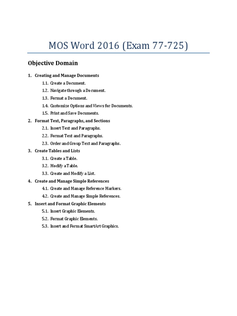 MOS Word 2016 (Exam 77-725) : Objective Domain | PDF