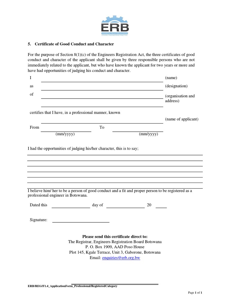 Certificate of Conduct and Character | PDF
