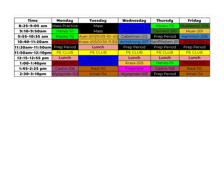 School Schedule Chart - Sheet1 | PDF