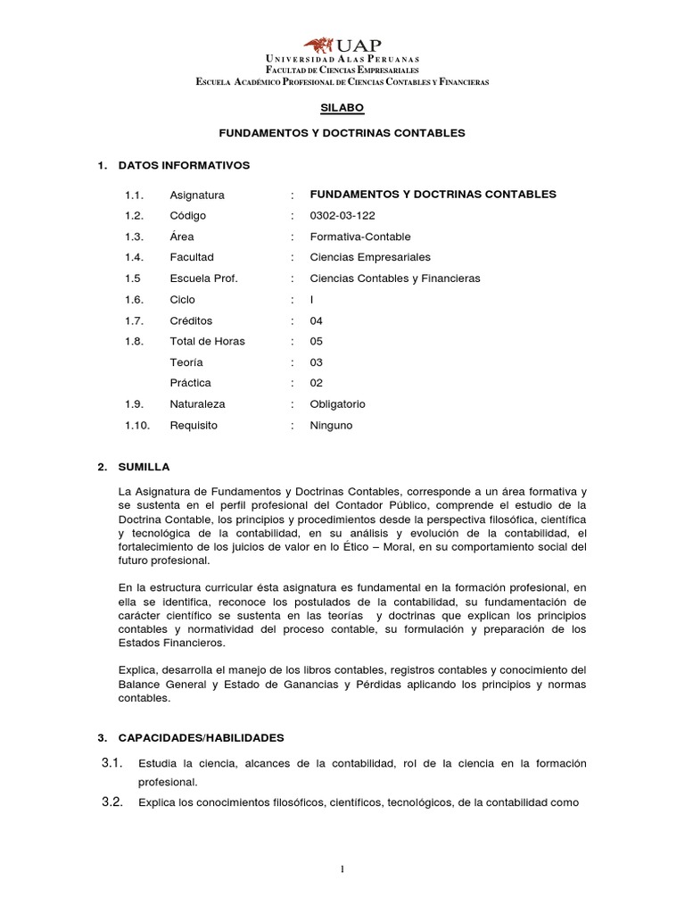 Silabo Alas Peruanas Doct - Contables PDF | PDF | Finanzas y administración del dinero