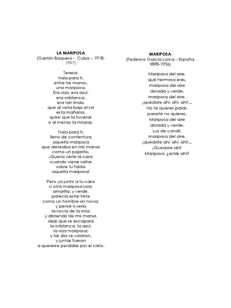 Poemas A LA MARIPOSA | PDF