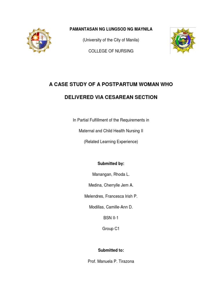 Case Study of a Postpartum Woman after Cesarean Section and Tubal ...