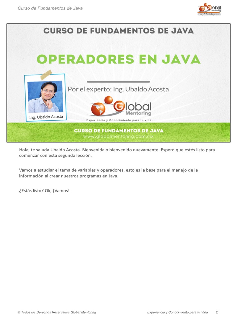 CFJ A Leccion Operadores en Java | PDF | Java (lenguaje de programación) | Lenguaje de programación